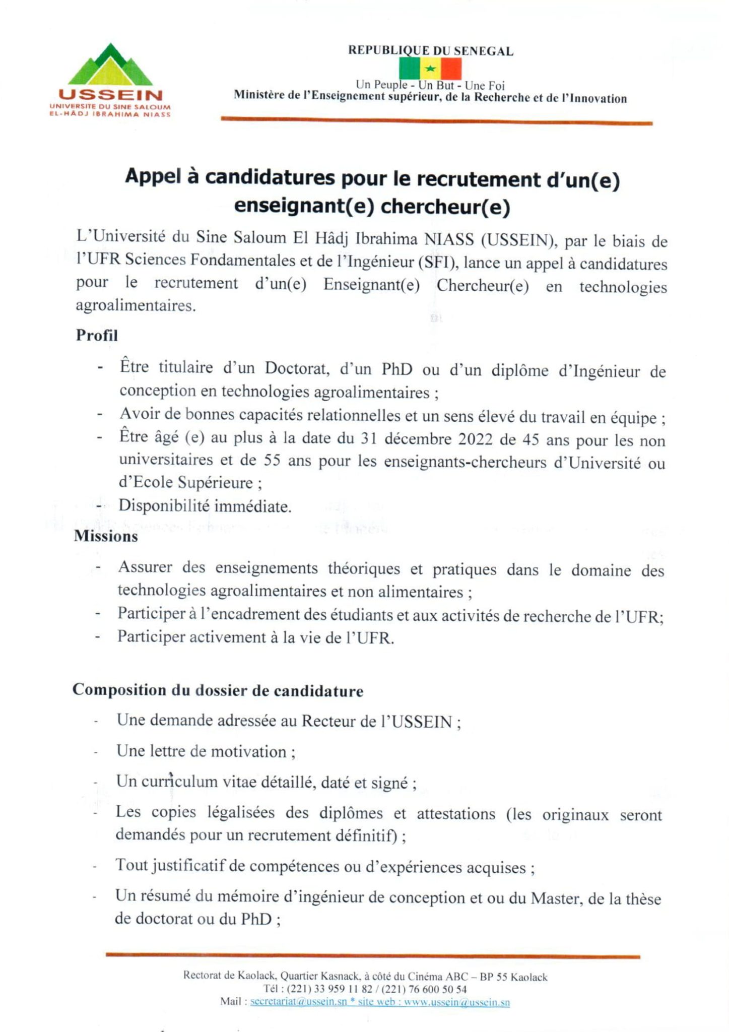 Appel à candidatures pour le recrutement d'un(e) enseignant (e ... Appel à candidatures pour le recrutement d'un(e) enseignant (e ...